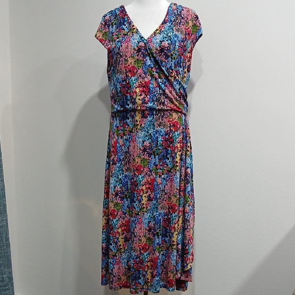 Talbots | Dresses | Talbots Red And Blue Smocked Wrap Midi Dress | Poshmark